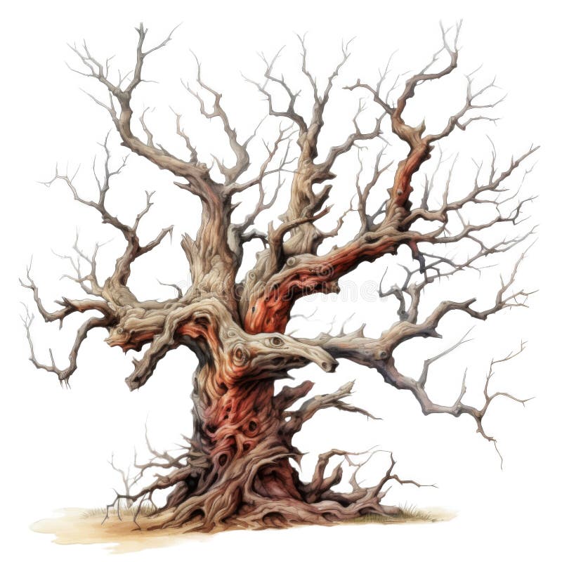 A Twisted and Knotted Old Tree with Bare Branches Stock Illustration ...
