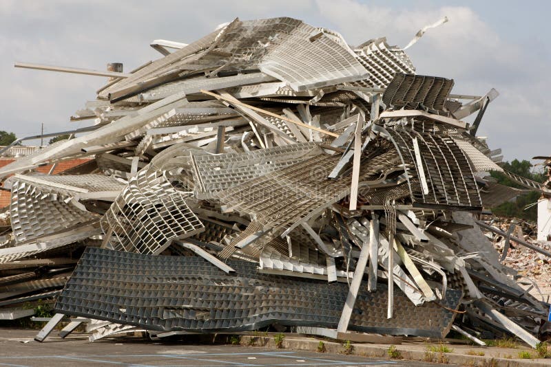 Twisted Metal and Debris is Piled High at Demolition Site Stock Photo ...