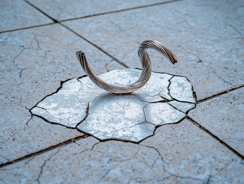 A Twisted Metal Wire Sits on a Cracked Tile Surface. Stock Illustration ...