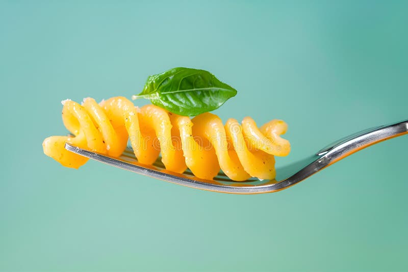 Twisted Pasta on a Fork with a Leaf. Stock Illustration - Illustration ...