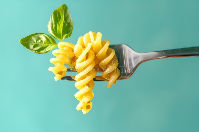 Twisted Pasta on a Fork with a Leaf. Stock Illustration - Illustration ...