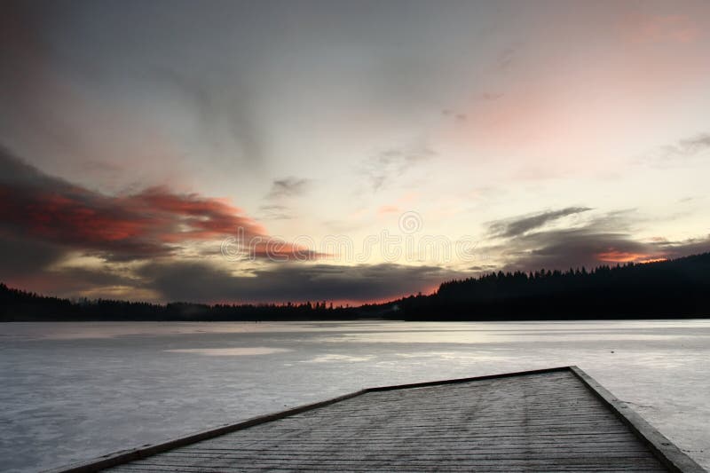 Twisted pier at dusk stock photo. Image of forest, empty - 4151244