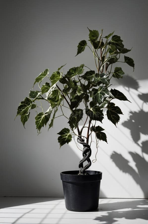 Twisted Stem Plant in Black Pot, Minimalist Home Decor Stock ...