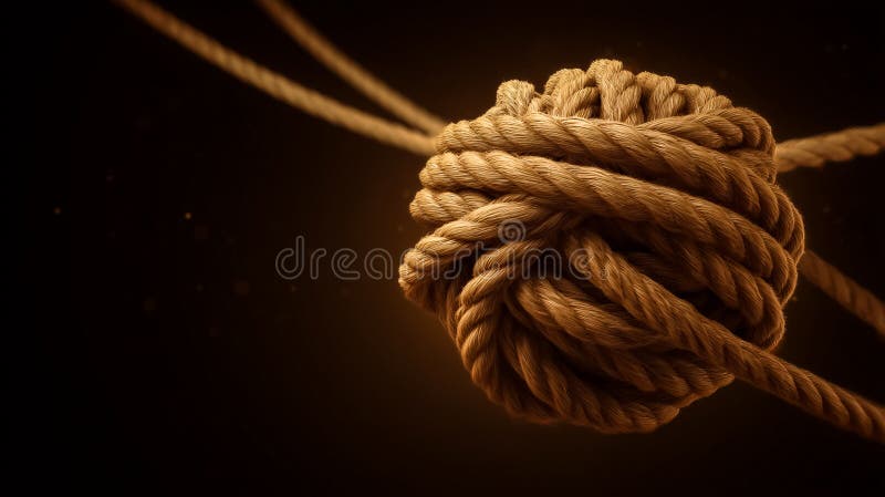 Twisted Rope Knot Illuminated Against a Dark Backdrop. Close-up View ...