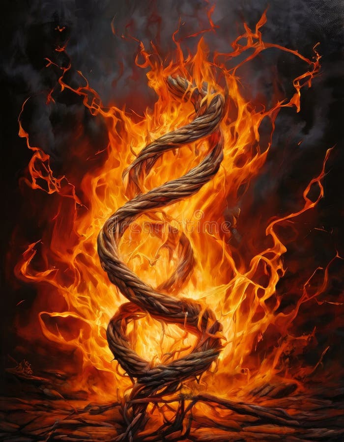 Burning Rope Twisted into a Helix Shape with Intense Flames Stock Photo ...