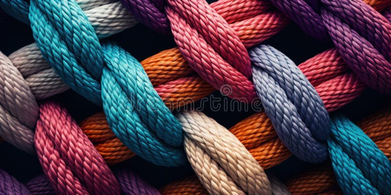 Twisted Ropes with Detailed Texture and Pattern. Weave of Multicolored ...
