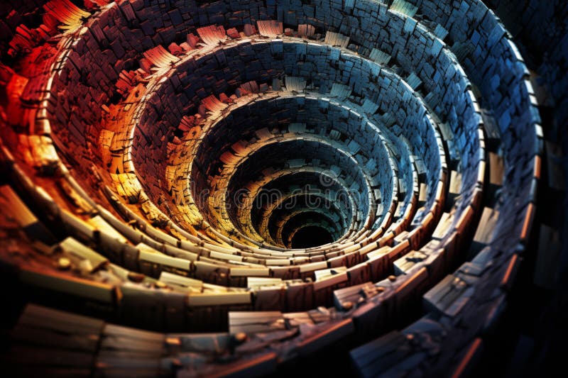 Twisted Stone Spiral Staircase Going Down Abstract Technology Digital ...