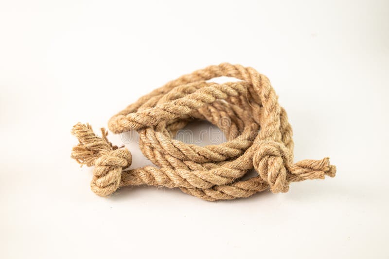 Twisted Thick Rope with Knots at the Ends on a White Background Stock ...