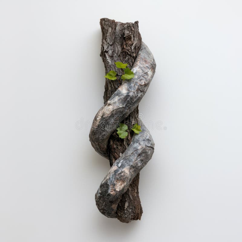 Twisted Tree Bark with Green Leaves Stock Illustration - Illustration ...