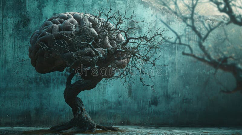 Twisted Tree with Brain-like Branches in Dark, Moody Forest Stock ...
