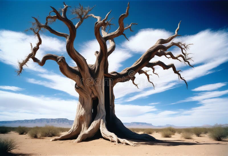 Twisted Tree with Door in Desert Landscape Stock Illustration ...