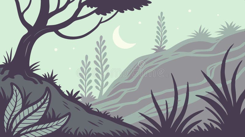 Twisted Tree in a Mystical Mountain Landscape, Vector Design Generative ...