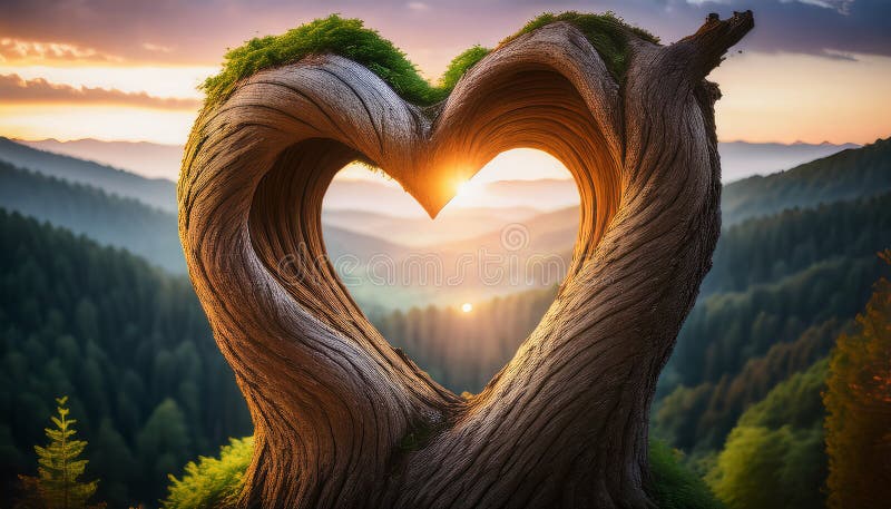Gnarled Tree Trunk with Heart-Shaped Opening. Stock Illustration ...