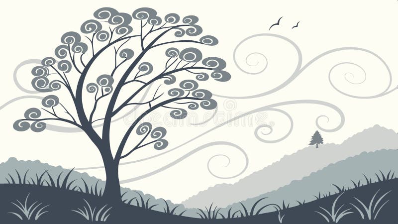 Twisted Tree in Windy Winter Landscape Vector Design Generative AI ...
