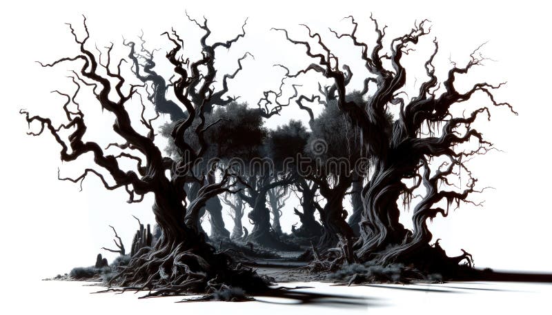 Twisted Trees Forming an Archway in a Dark Forest Stock Illustration ...