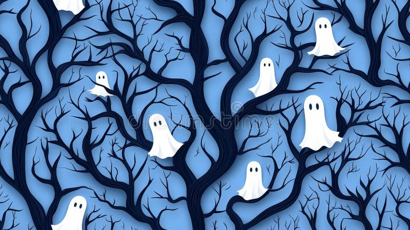 Twisted Trees with Ghostly Apparitions Stock Illustration ...