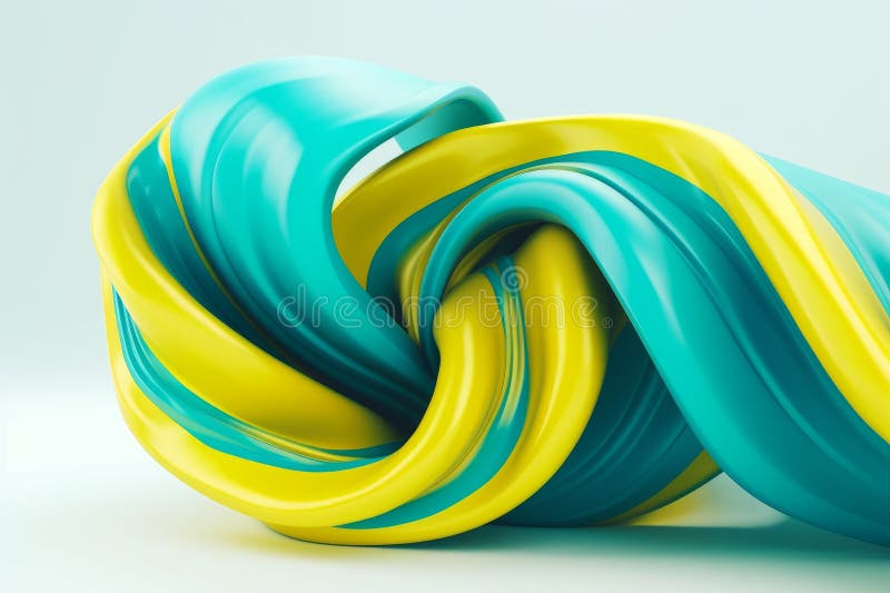 Twisted Waves: a Minimalistic 3D Render in Turquoise and Yellow Stock ...