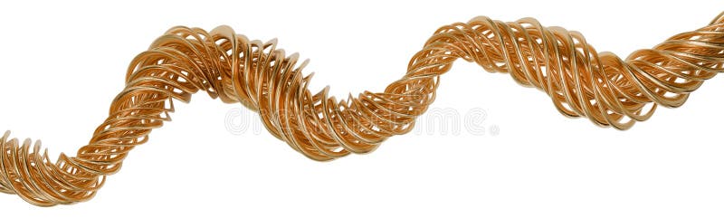 Twisted Wavy Golden Wires Isolated on White Background. Industrial ...