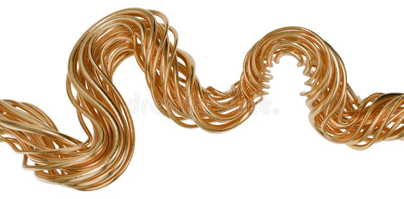Twisted Wavy Golden Wires Isolated on White Background. Industrial ...