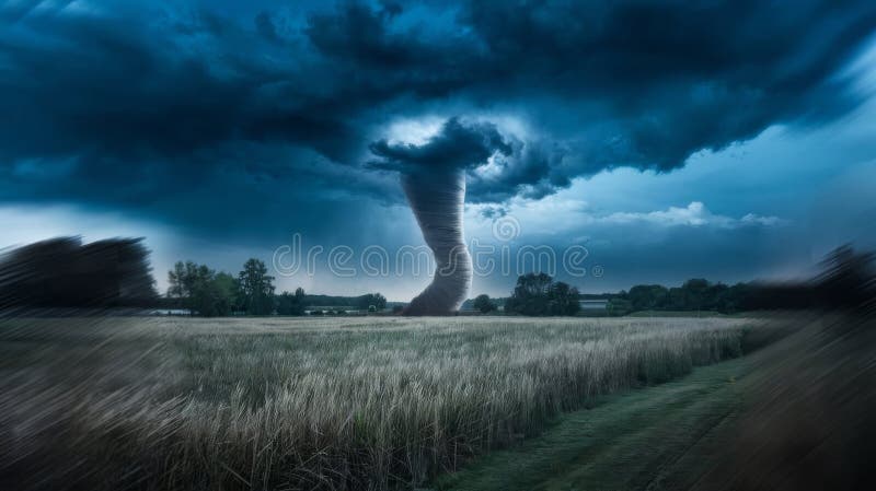 Twister in a Field Under Dark Clouds and Stormy Sky Stock Illustration ...