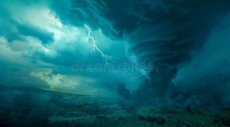 Twister Hurricane Tornado with Thunder Bolts Wrecking Damage and ...