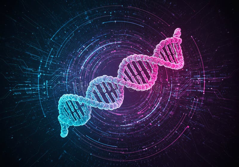 Twisting DNA Helix Icon on Science Background Symbol of Biotech ...