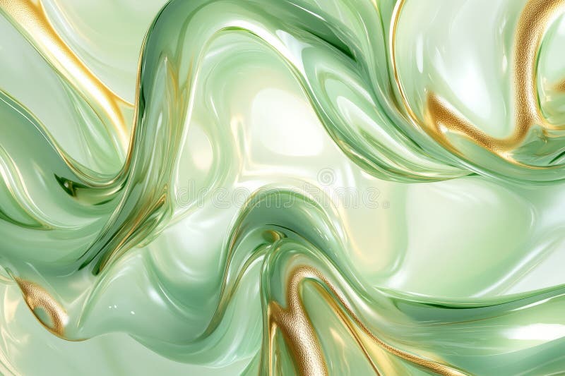 Twisting Fluid Forms in Light Green and Gold, Creating a Captivating ...