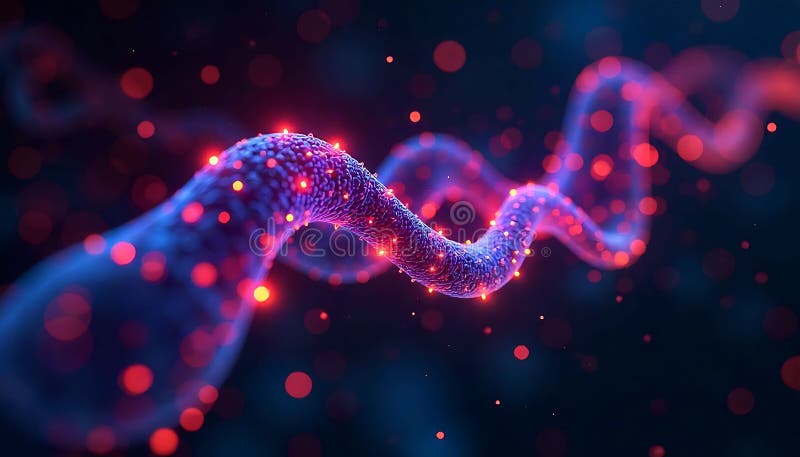 Abstract Depiction of a Twisting Strand with Glowing Particles in a ...