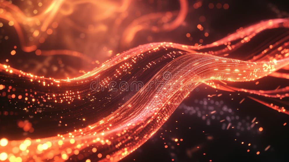 Twisting Strands of Glowing Orange Light with Sparkling Details Stock ...