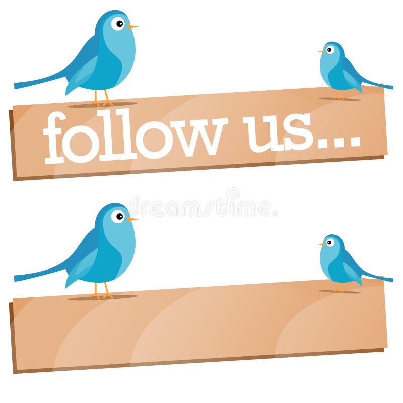 Twitter Bird with Follow Us Sign Stock Illustration - Illustration of ...