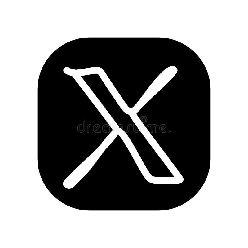 Twitter X Icon with Handmade Style in Line Work on Black Color ...