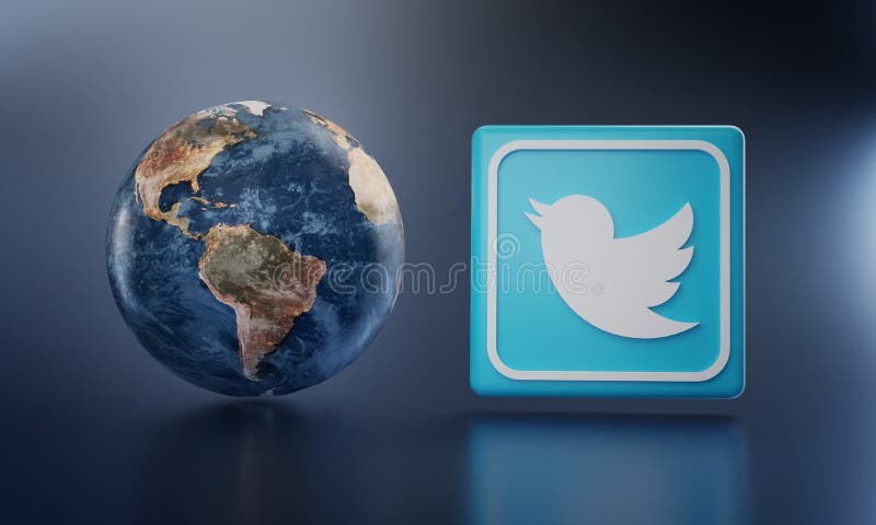 Twitter Logo beside Earth 3D Rendering. Top Apps Concept Editorial ...