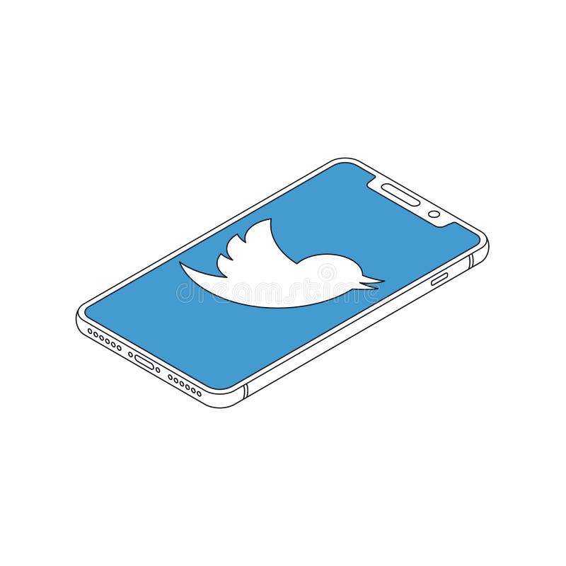 Twitter Logo on Iphone X Display Isometric Outline Vector Illustration ...