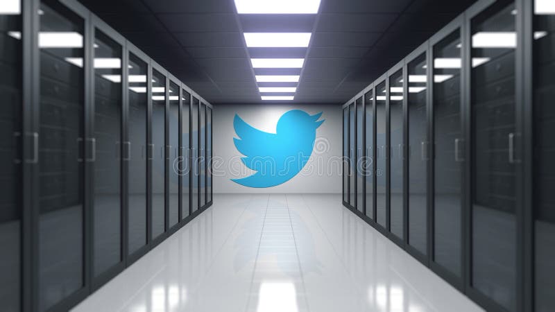 Twitter Logo on the Wall of the Server Room. Editorial 3D Rendering ...