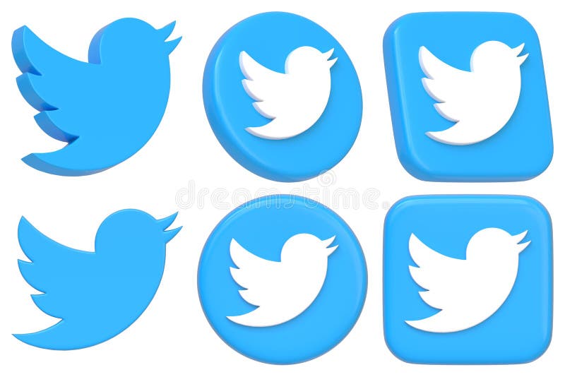 Twitter Logos in Blue and Black Variations. 3D Render Illustration ...