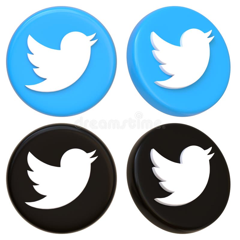 Twitter Logos in Blue and Black Variations. 3D Render Illustration ...