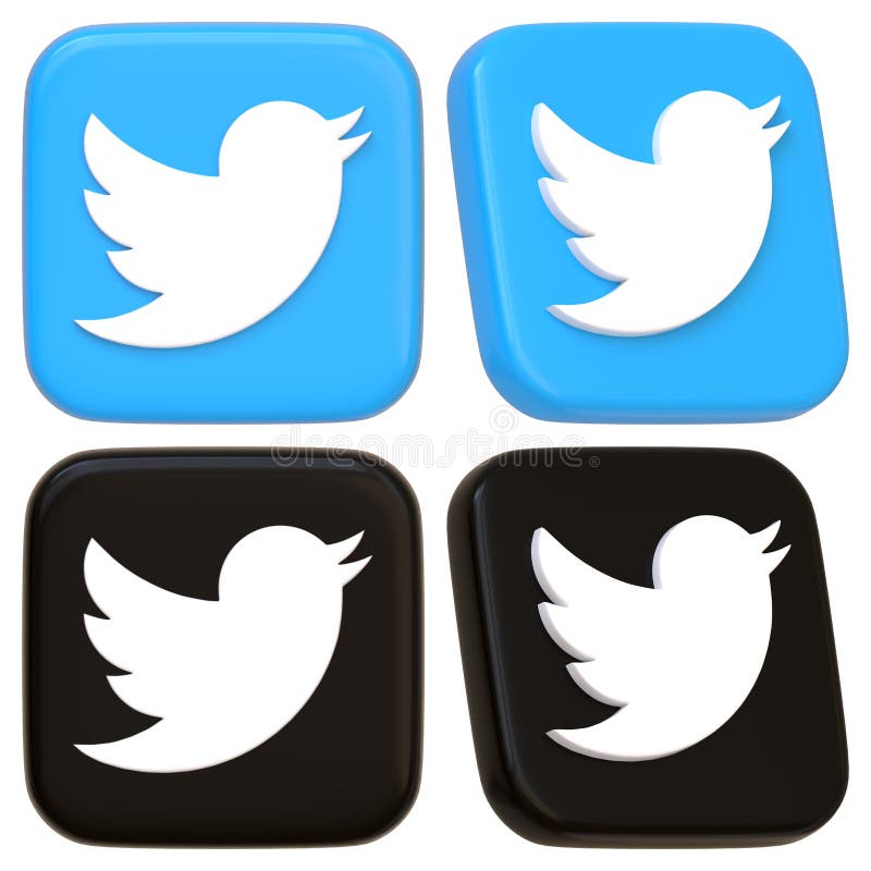 Twitter Logos in Blue and Black Variations. 3D Render Illustration ...