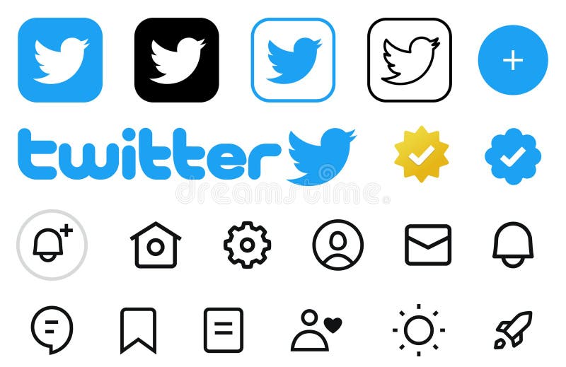 Twitter Set of Mobile App Interface Icons and Logos. Social Media ...