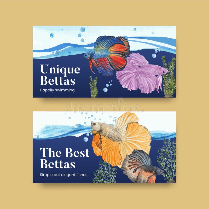 Twitter Template with Betta Fish Concept,watercolor Style Stock Vector ...