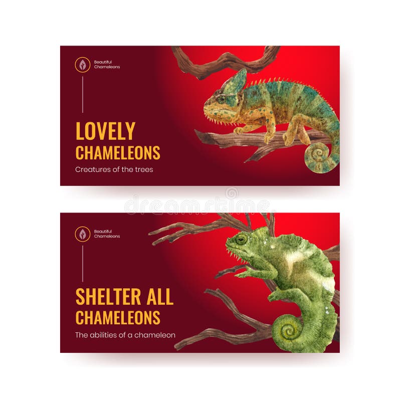Twitter Template with Chameleon Lizard Concept,watercolor Style Stock ...