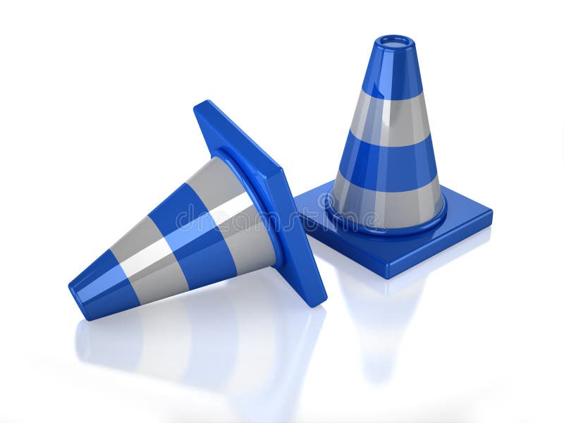 Two 3D blue stripped cones stock illustration. Illustration of ...