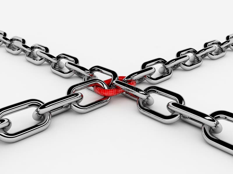 Two 3d Chains Connected with One Link Stock Illustration - Illustration ...