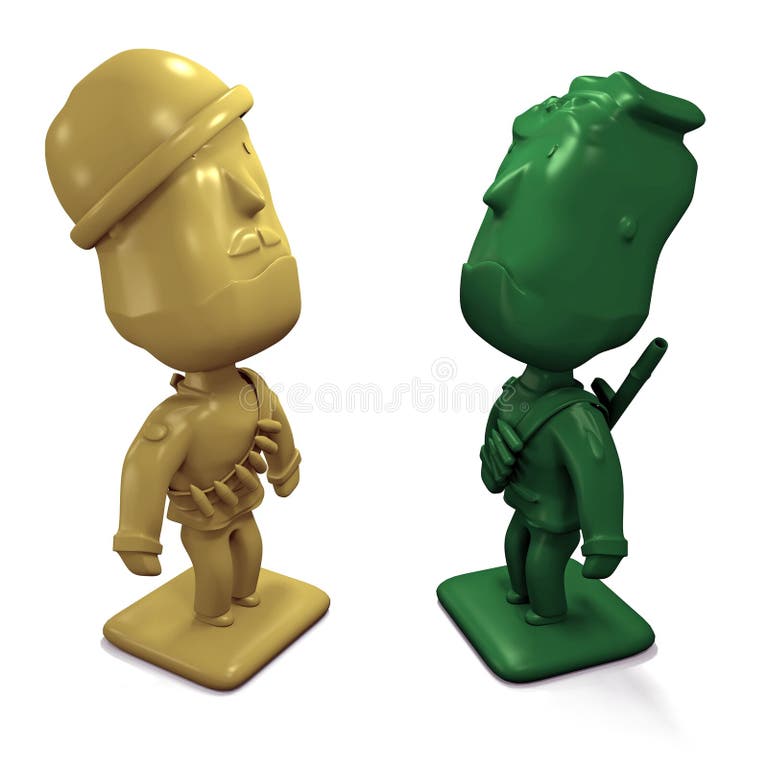 Two 3D Enemy Army Men Facing Each Other Stock Illustration ...