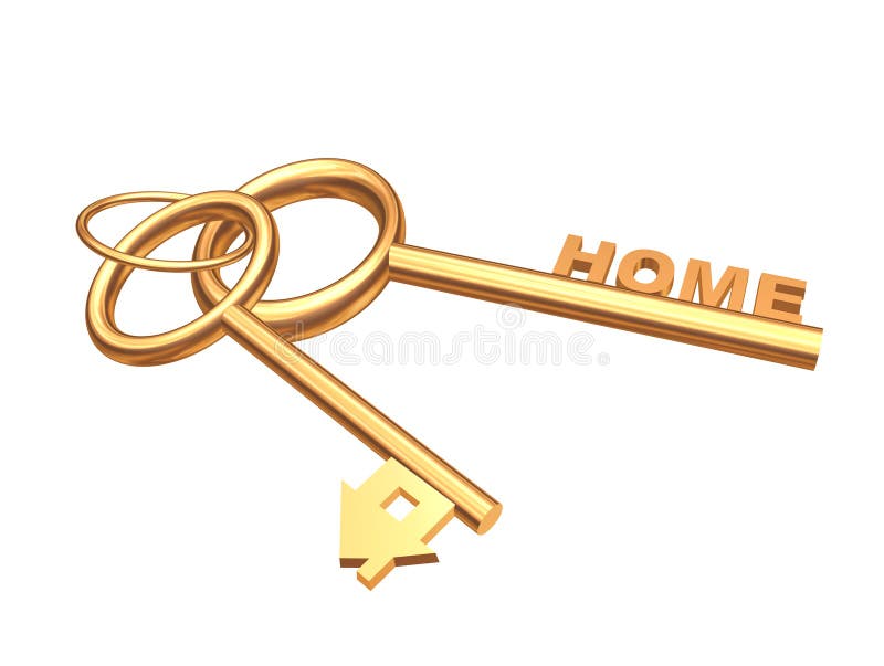 Two 3d Gold Keys with Symbol Home Stock Illustration - Illustration of ...