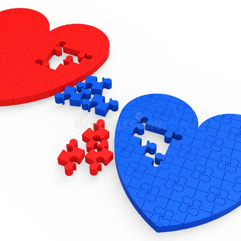 Two 3D Hearts Showing Love Partners Stock Illustration - Illustration ...
