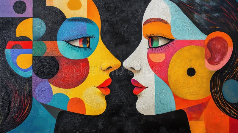 Two Abstract Faces Communicating through Vibrant Colors and Shapes ...