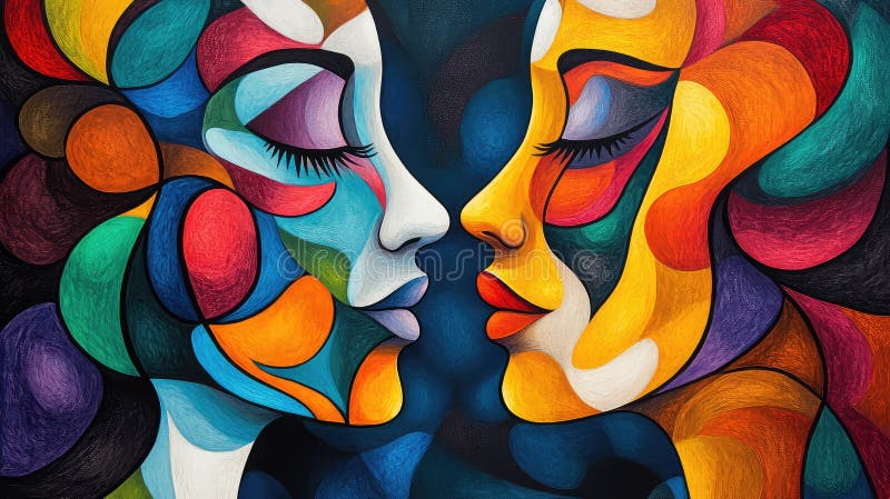 Two Abstract Faces Communicating through Vibrant Colors and Shapes ...