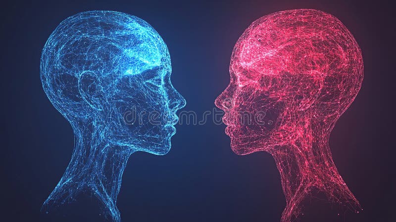 Two Abstract Faces, Side Profile, Digital Art, Contrasting Colors Stock ...