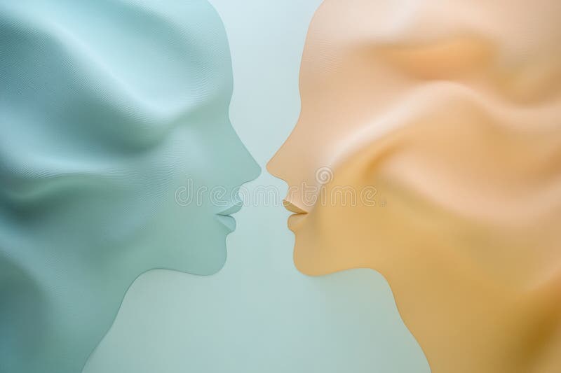 Two Abstract Faces in Soft Pastel Colors Represent Communication and ...