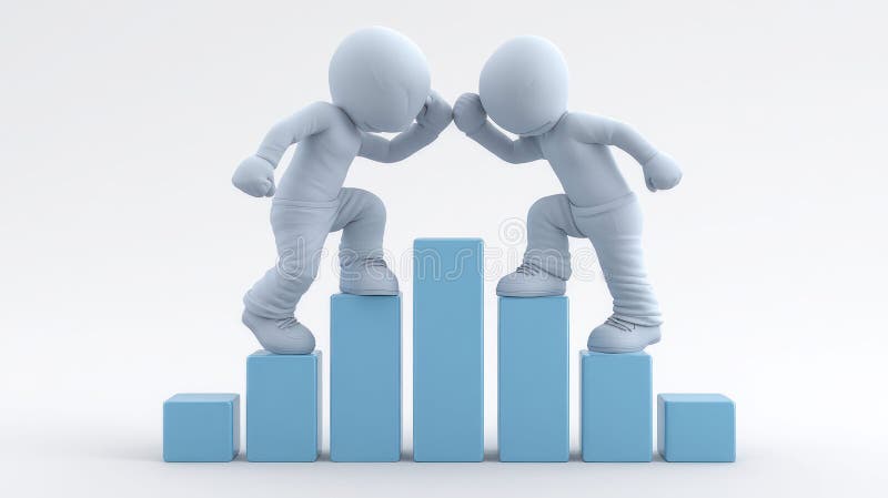 Two Abstract Figures Climbing a Bar Graph, Representing Progress and ...